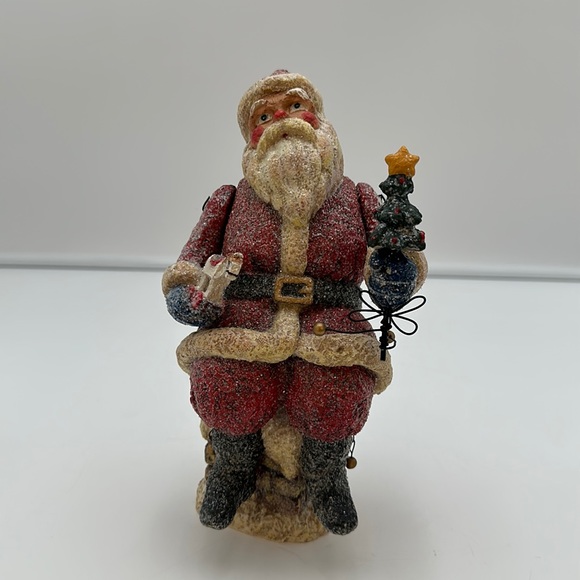 Source Unknown | Holiday | Pink Cheek Santa Resin Figurine Glitter ...